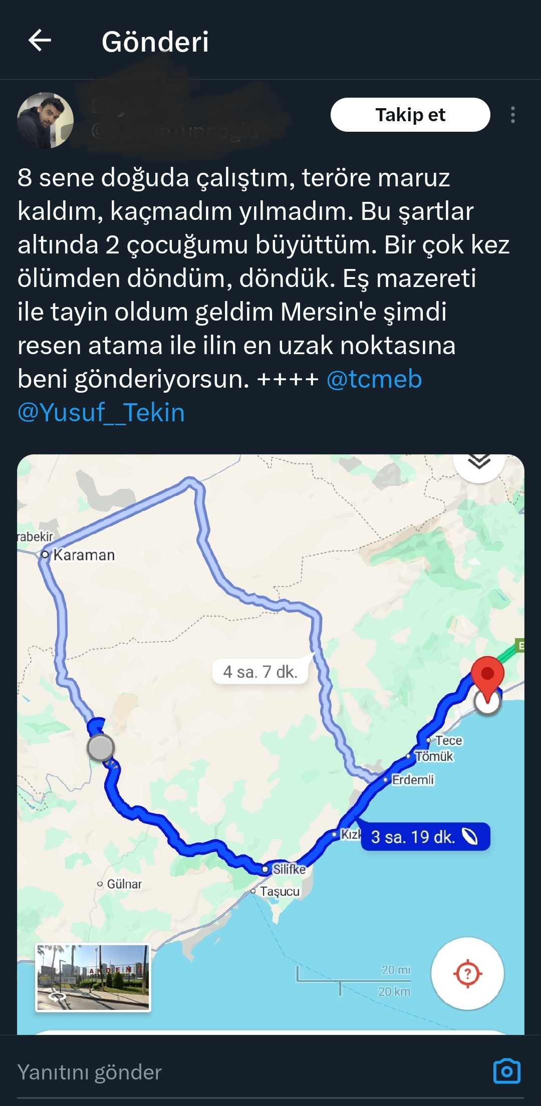 209 Kilometre Uzağa Tayini Çıkan Öğretmen İsyan Etti